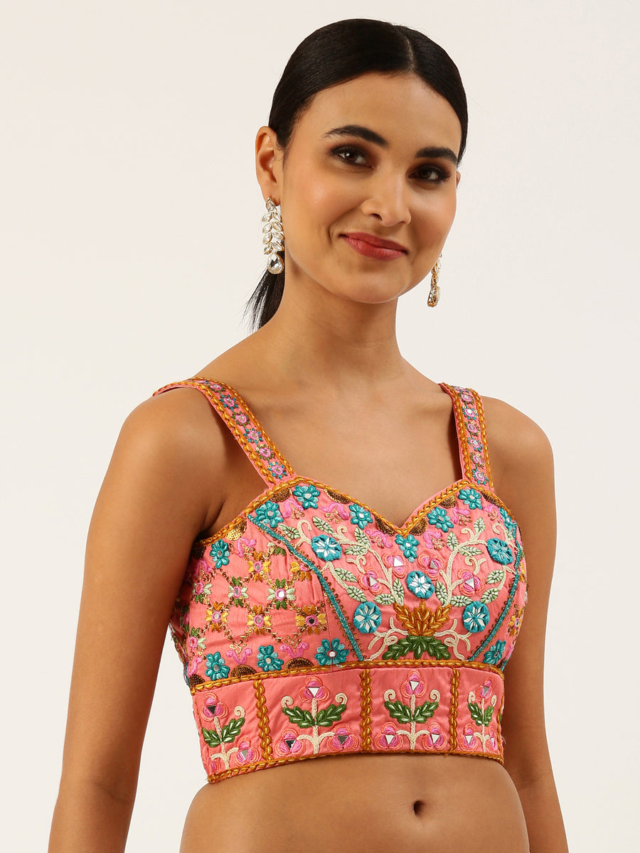 Stunning Light Pink Color Designer Silk Embroidered Blouse For Wedding Paaie