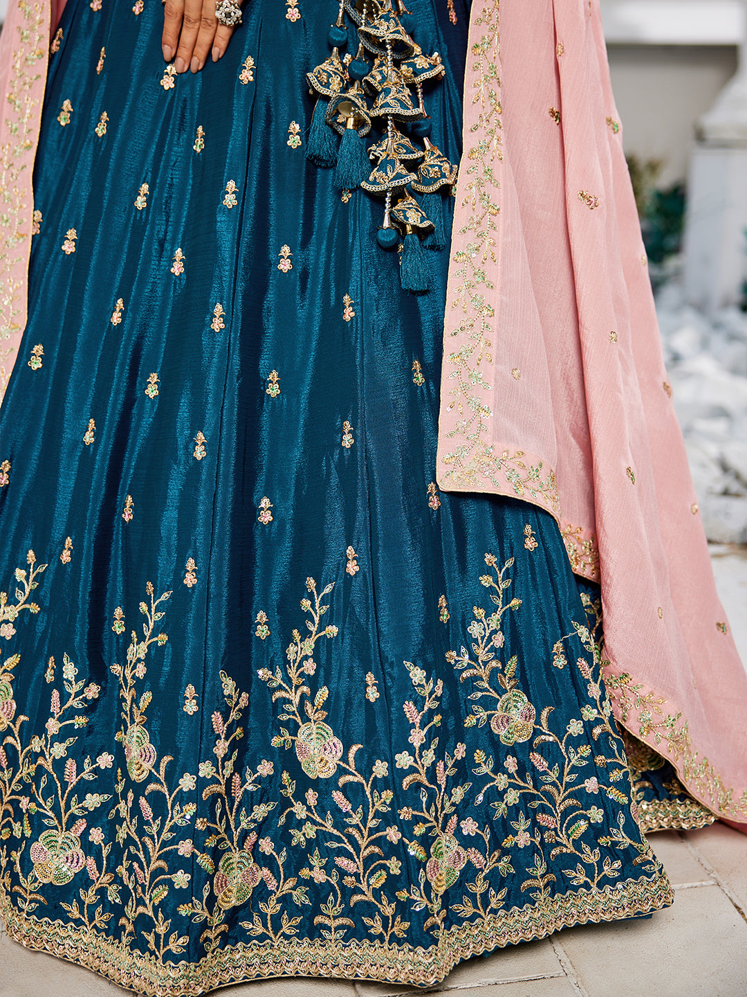 Navy Blue Chiffon Embroidered Lehenga Choli with Dupatta Set– PAAIE
