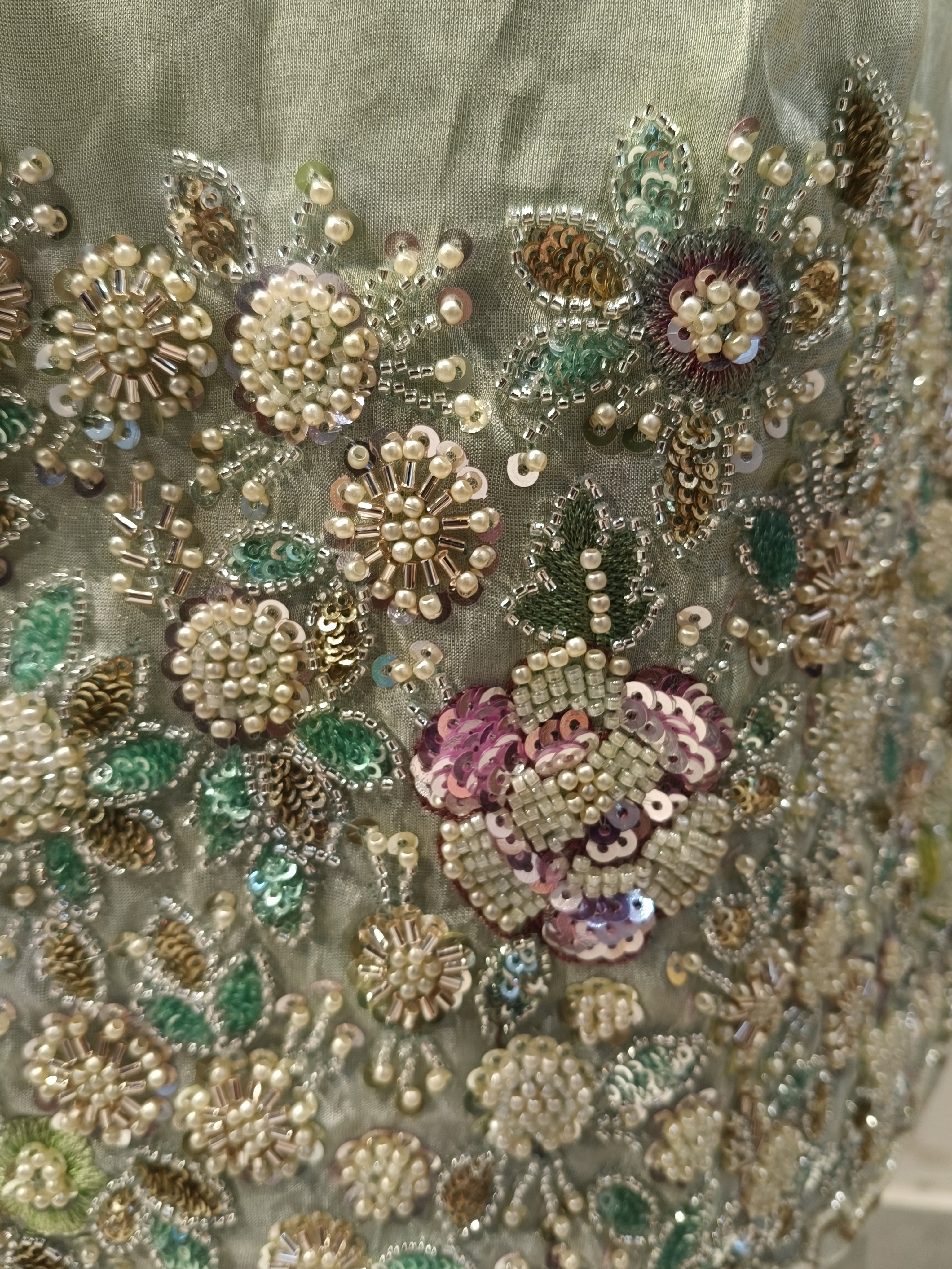Green Simmer Tissue Sequins Cutdana Embroidery Suit & Palazzo– PAAIE