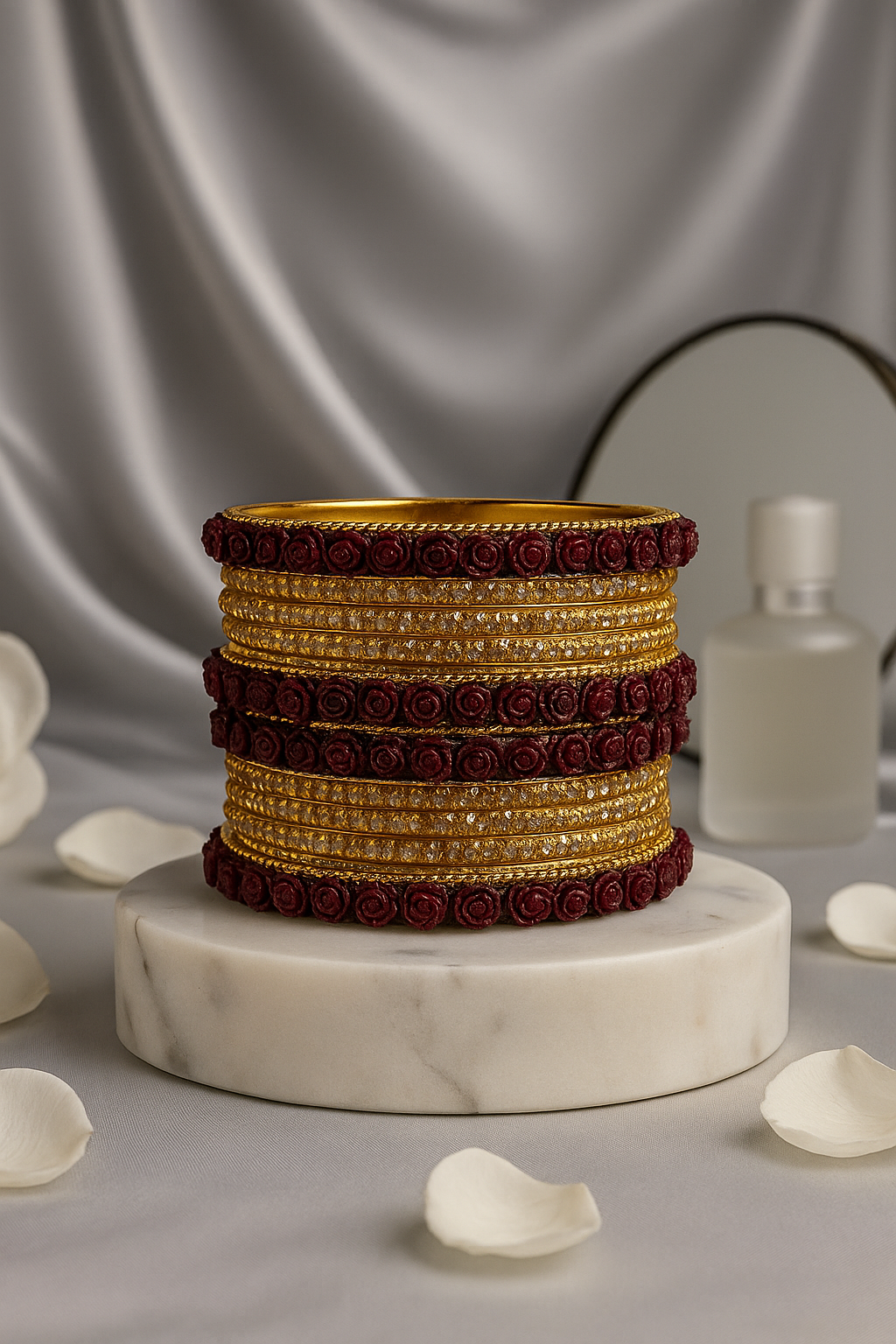 Maroon Zircon Diamond Studded & Floral Beaded Glass Bangle– PAAIE