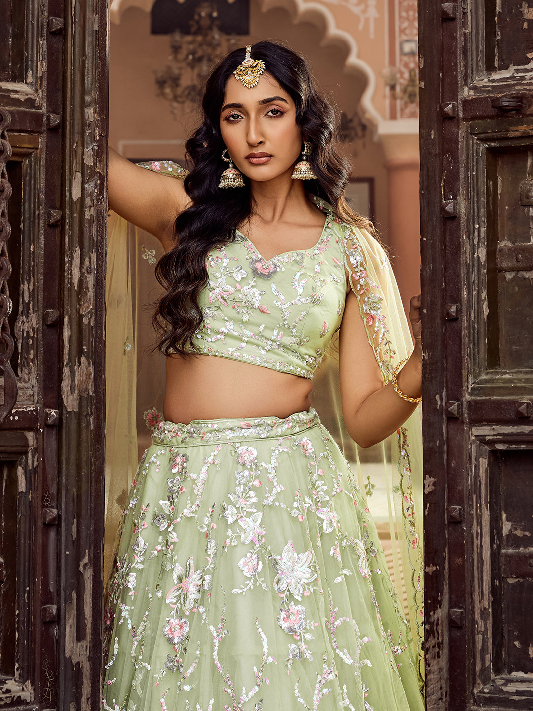 Vibrant Limegreen Sequin Net Lehenga Party Wear– PAAIE