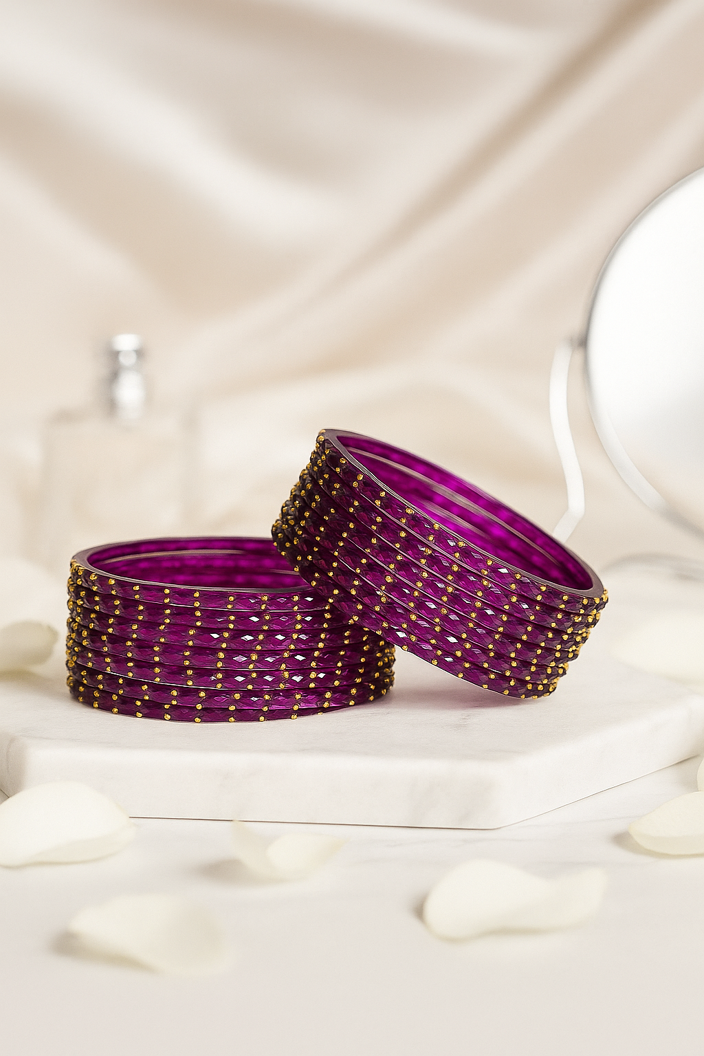 Wine Color Crystal Glass Bangles - Set of 12– PAAIE