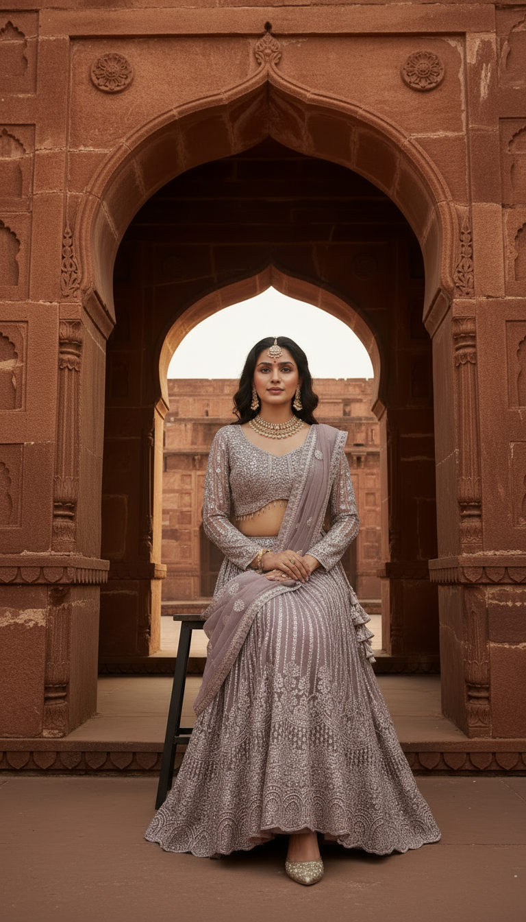 DUSKY PINK Net Lehenga Sequence & Zarkan Work Embroidery Blouse– PAAIE