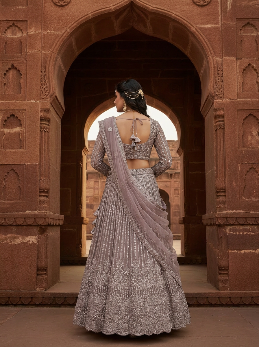 DUSKY PINK Net Lehenga Sequence & Zarkan Work Embroidery Blouse– PAAIE