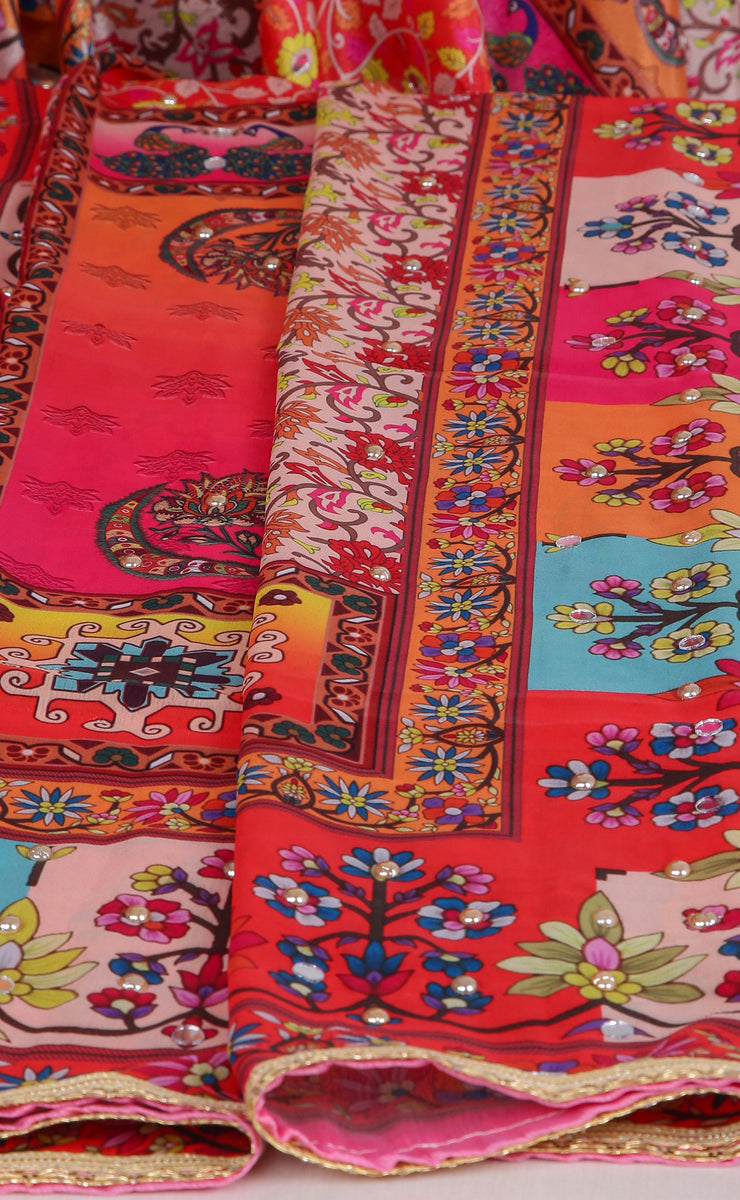 Multicolored Women's Pakistani Dupatta with Mirror and Stone Work– PAAIE