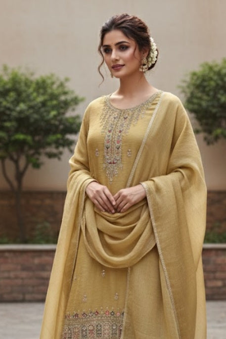 Yellow Colour Simmer Tissue Sequins Cutdana Embroidery Suit With Garara ...