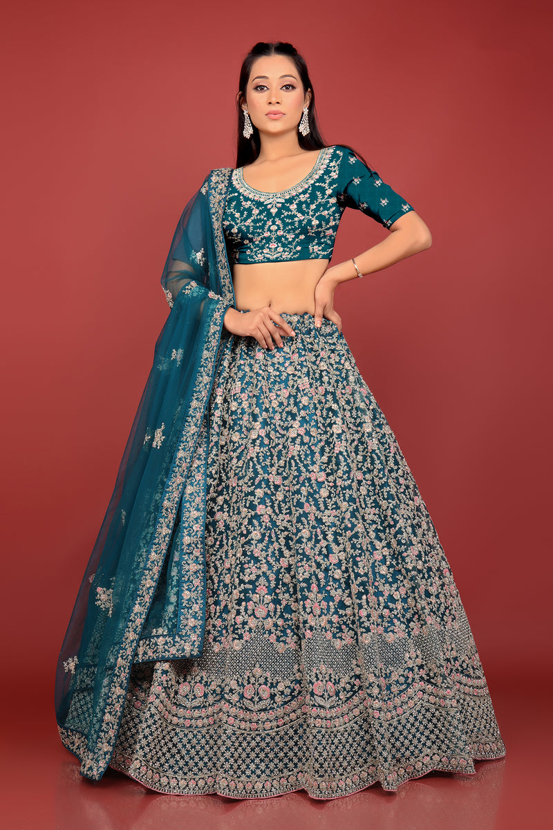 Designer Wedding Morpich Color Heavy Embroidered Net Lehenga Choli (D3 ...