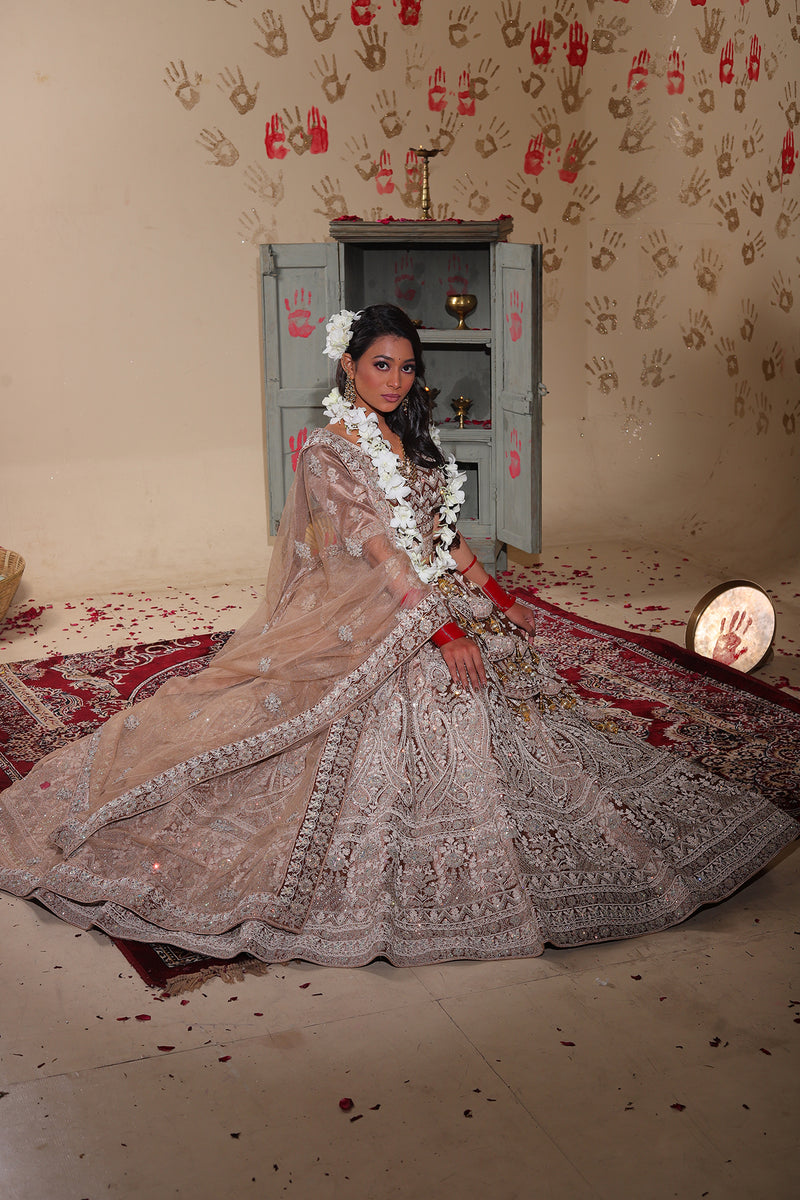 Designer Bridal Heritage Premium Brownish Chiku Color With Pinkish Tou ...