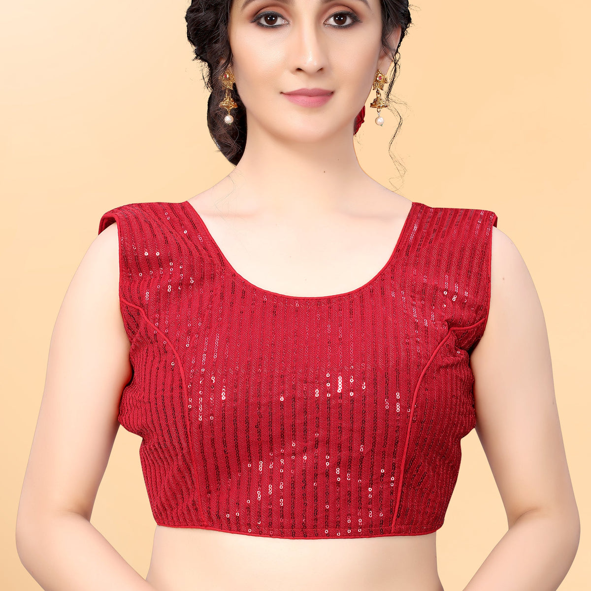 Elegant Style with Stunning Color Sequences in an Maroon Silk Blouse ...