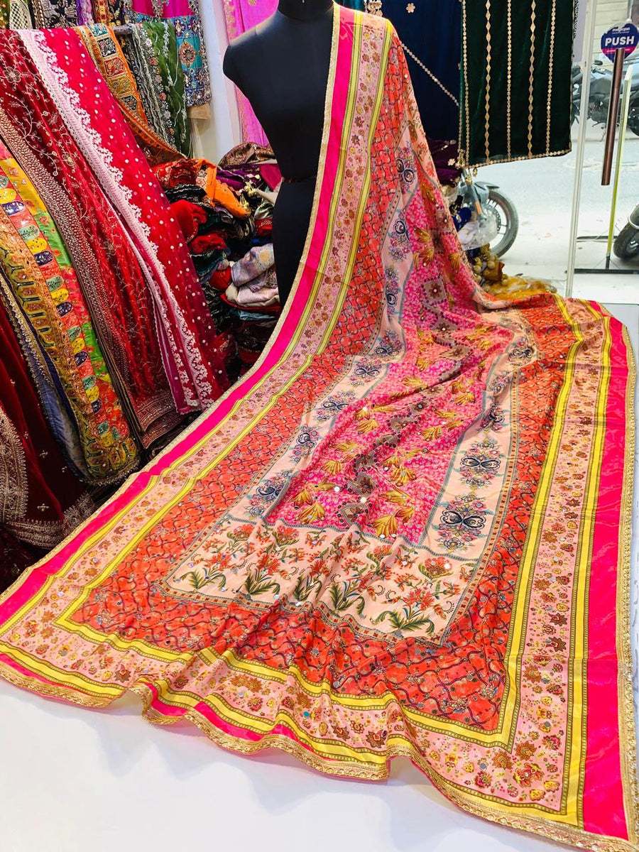 Elegant Multicolored Women's Pakistani Dupatta with Mirror, Stone Work ...