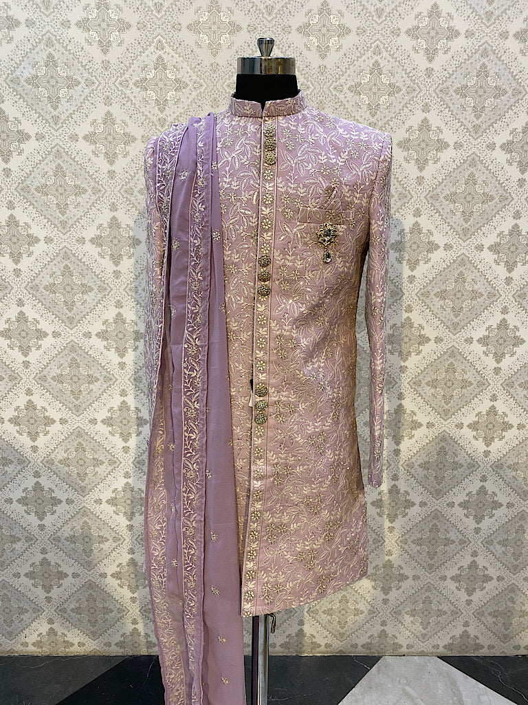 Lavender Indo Western Silk with Thread & Sequence Work– PAAIE