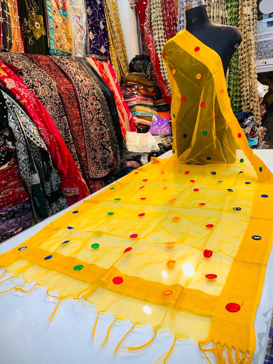 Yellow Tissue Organza Embroidered Dupatta | Lightweight Ethnic Dupatta ...