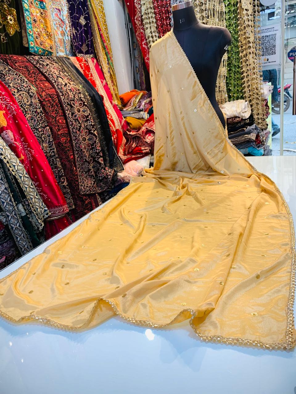 Dark Golden Chinon Dupatta with Golden Sequence Work | Festive– PAAIE