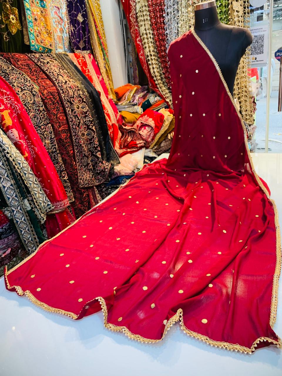 Maroon Chinon Dupatta with Golden Sequence Work | Festive Wear– PAAIE