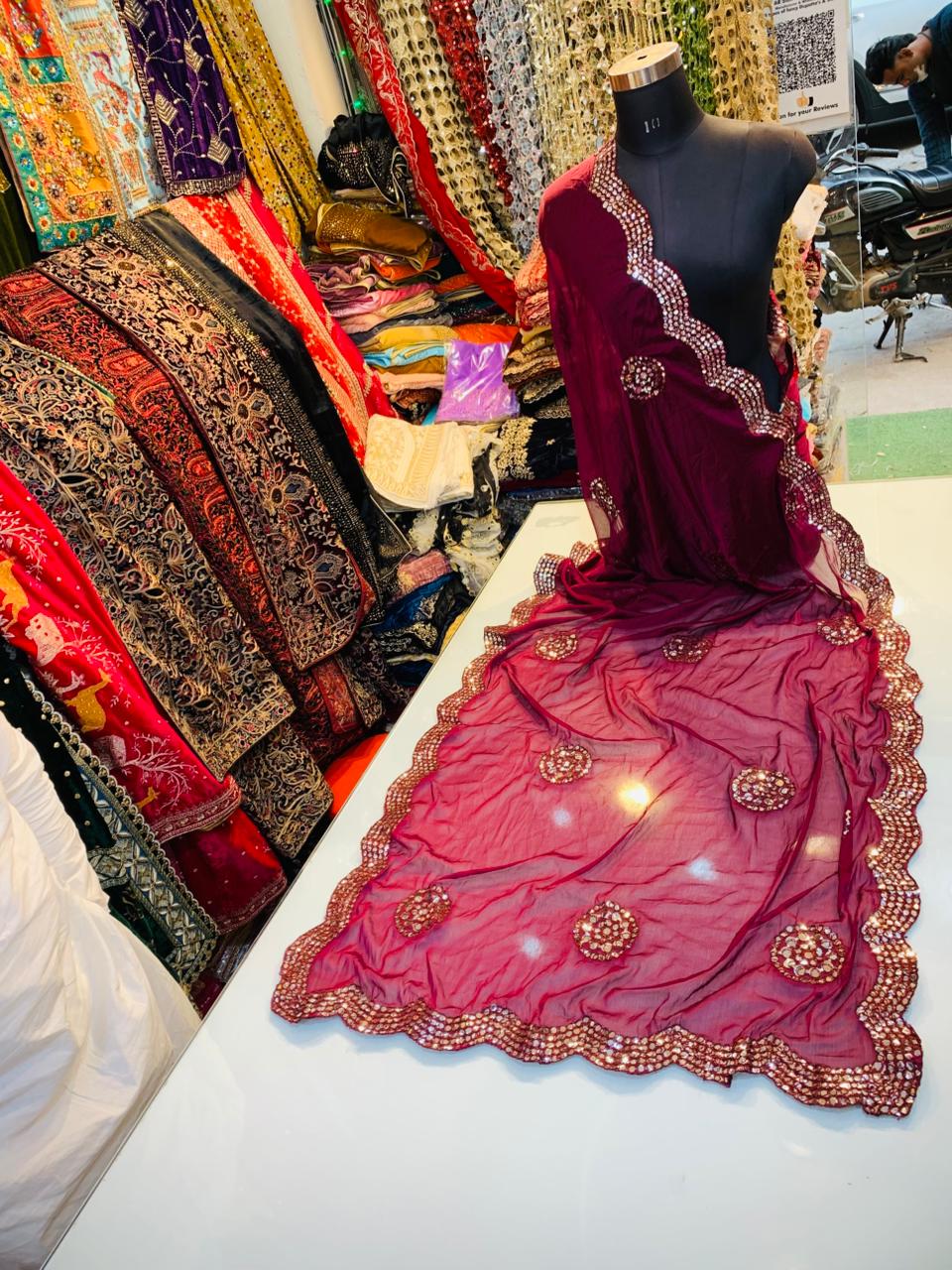 Red Mirror Work Chinon Dupatta | Premium Graceful Drape– PAAIE