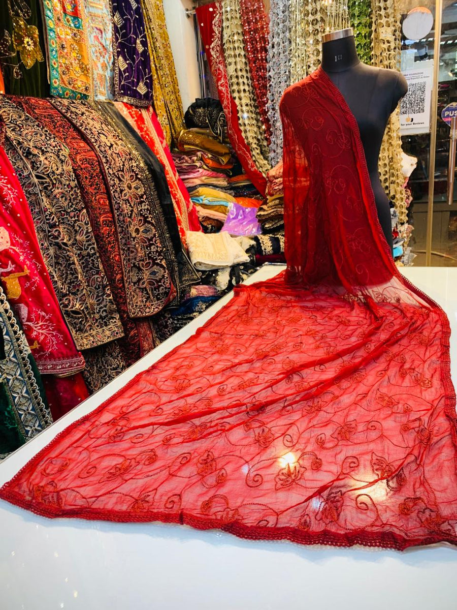Maroon Thread Work Chiffon Dupatta | PAAIE India Online Store