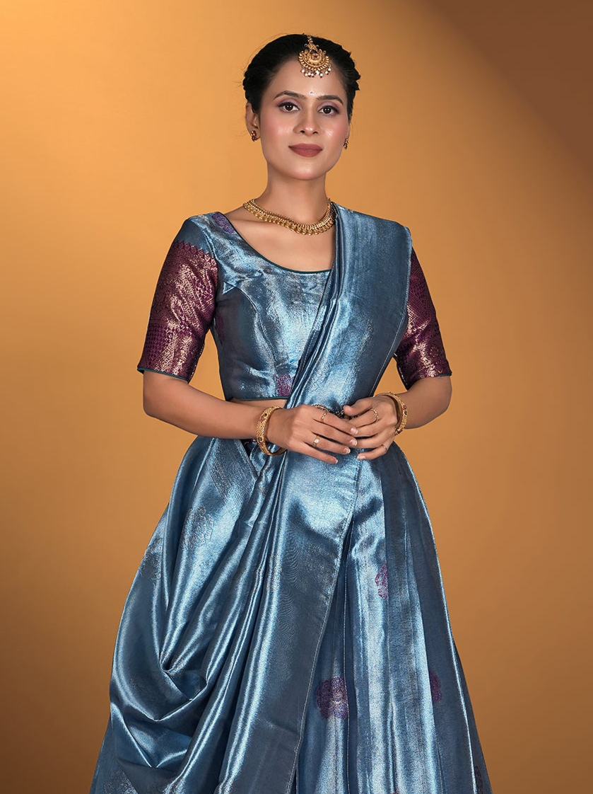Grey & Purple Silk Zari Woven Half Saree for Women– PAAIE
