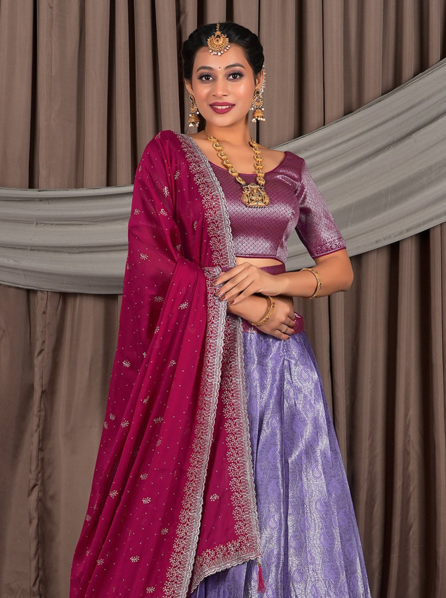 Vibrant Lavender Magenta Silk Half Saree | Zari Weave– PAAIE