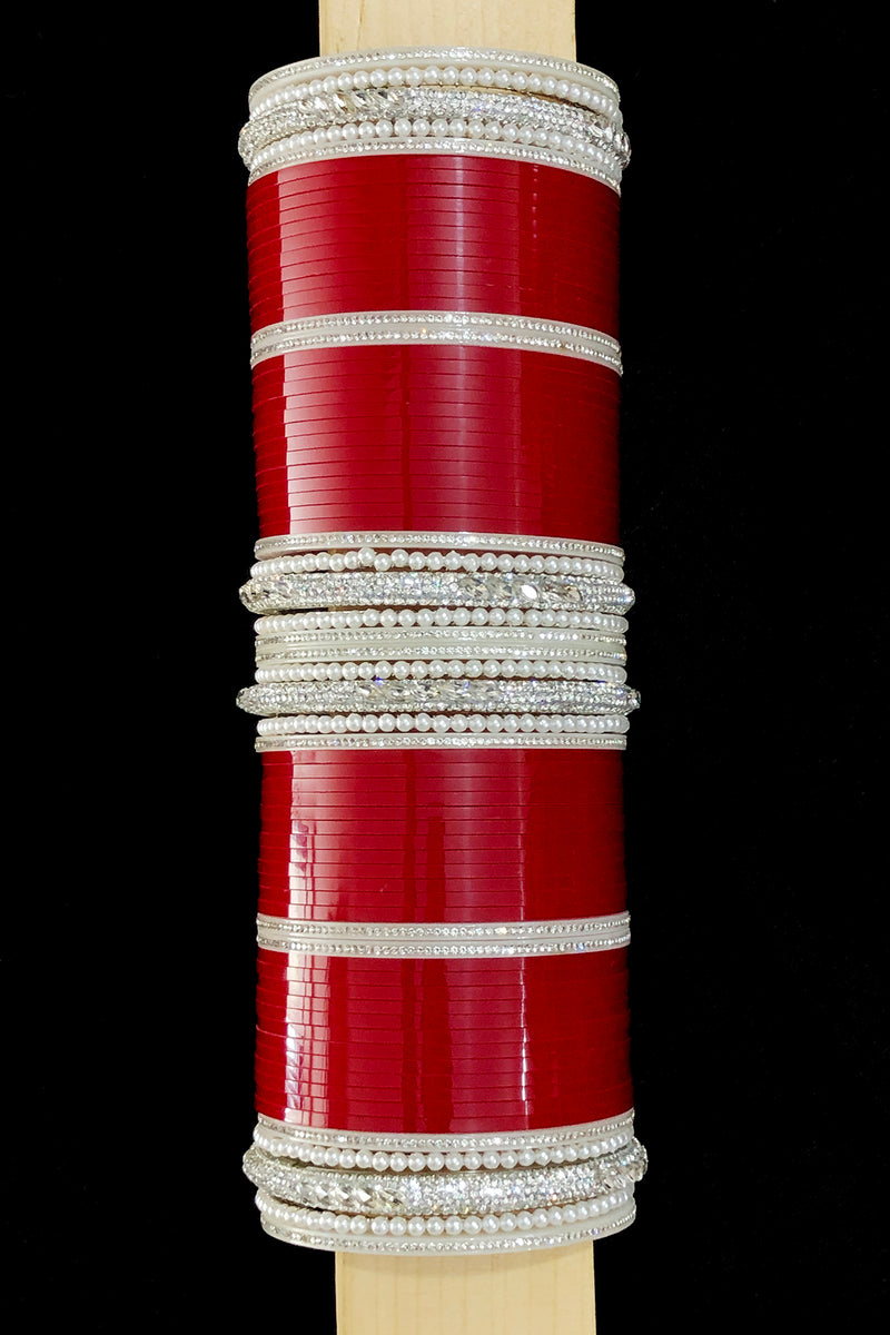Women's Beautiful Traditional Designer Bridal Red & Silver Color Chuda ...