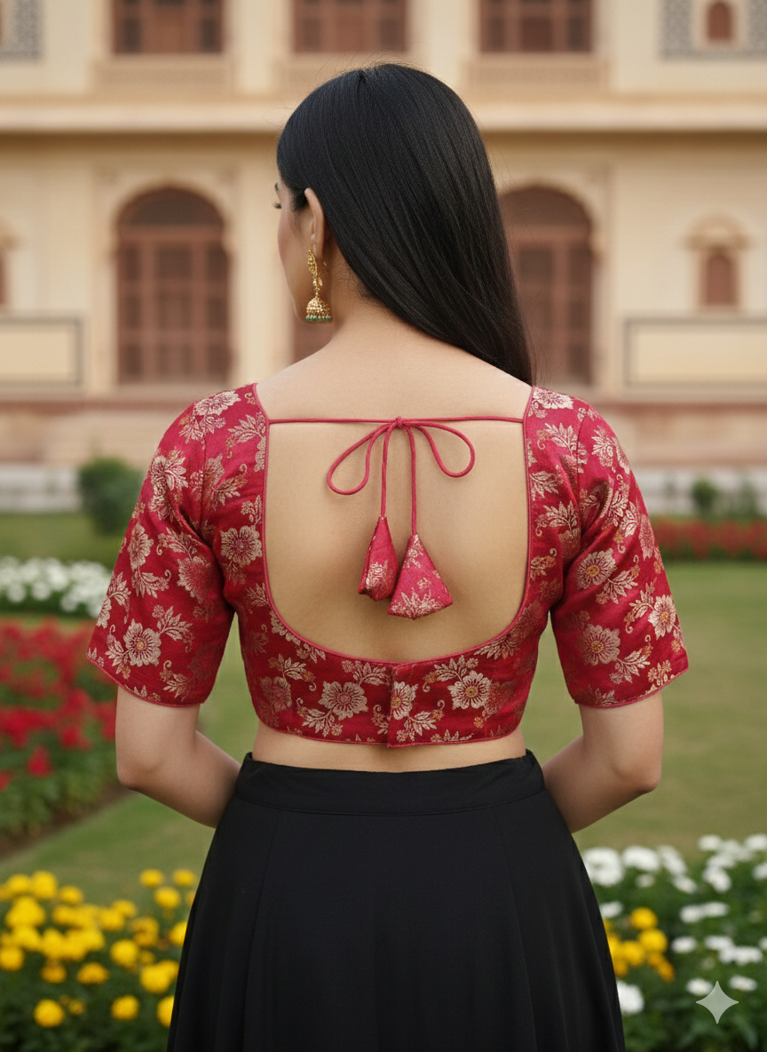 Dark Magenta Satin Silk Self Print Blouse For Women– PAAIE