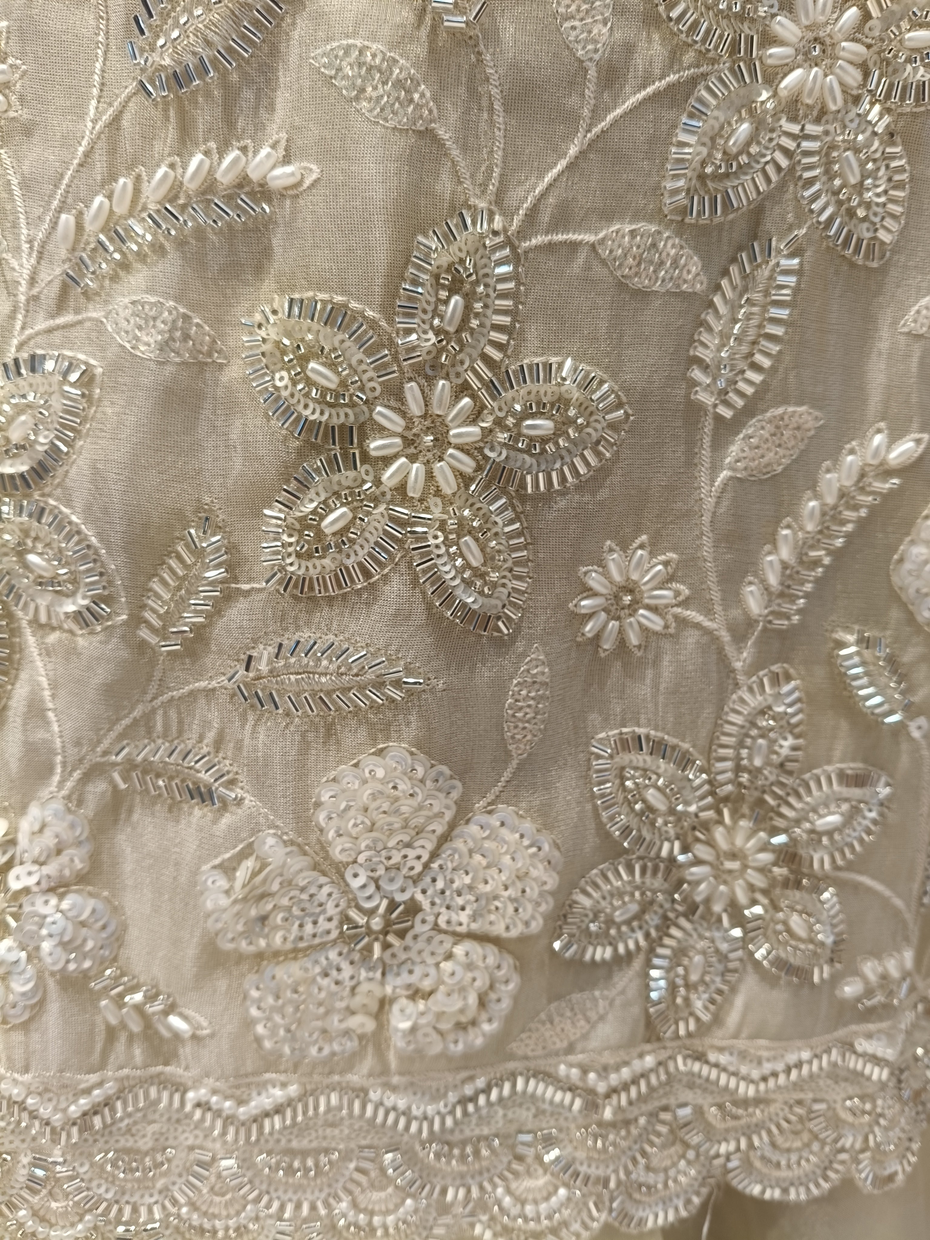 Dusky Cream Simmer Tissue Sequins Cutdana Suit & Palazzo Set– PAAIE