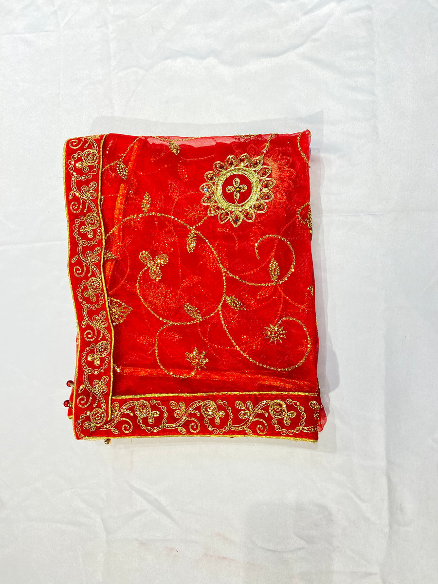 Durga Devi Navratri Puja Chunni with Golden Embroidery and Lace– PAAIE