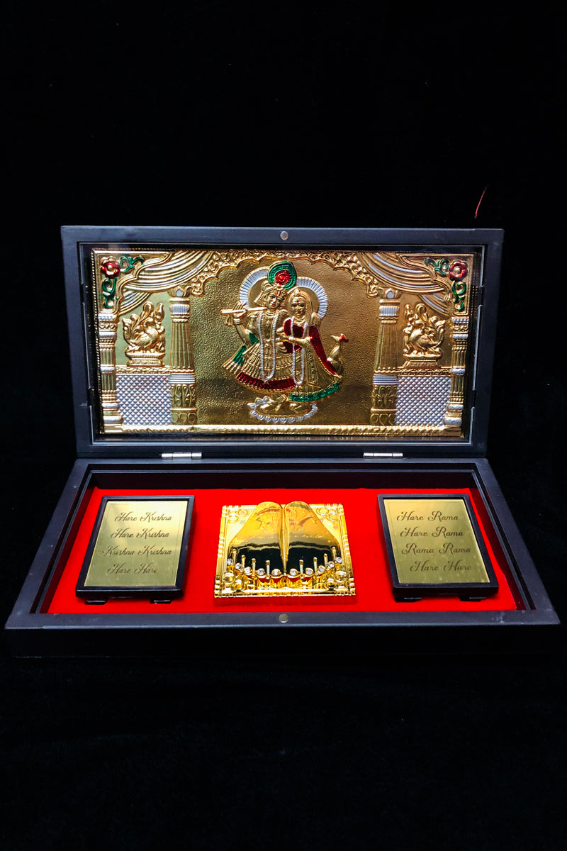 Brown Prayer Box with Gold Foil Radha Krishna Charan Paduka– PAAIE