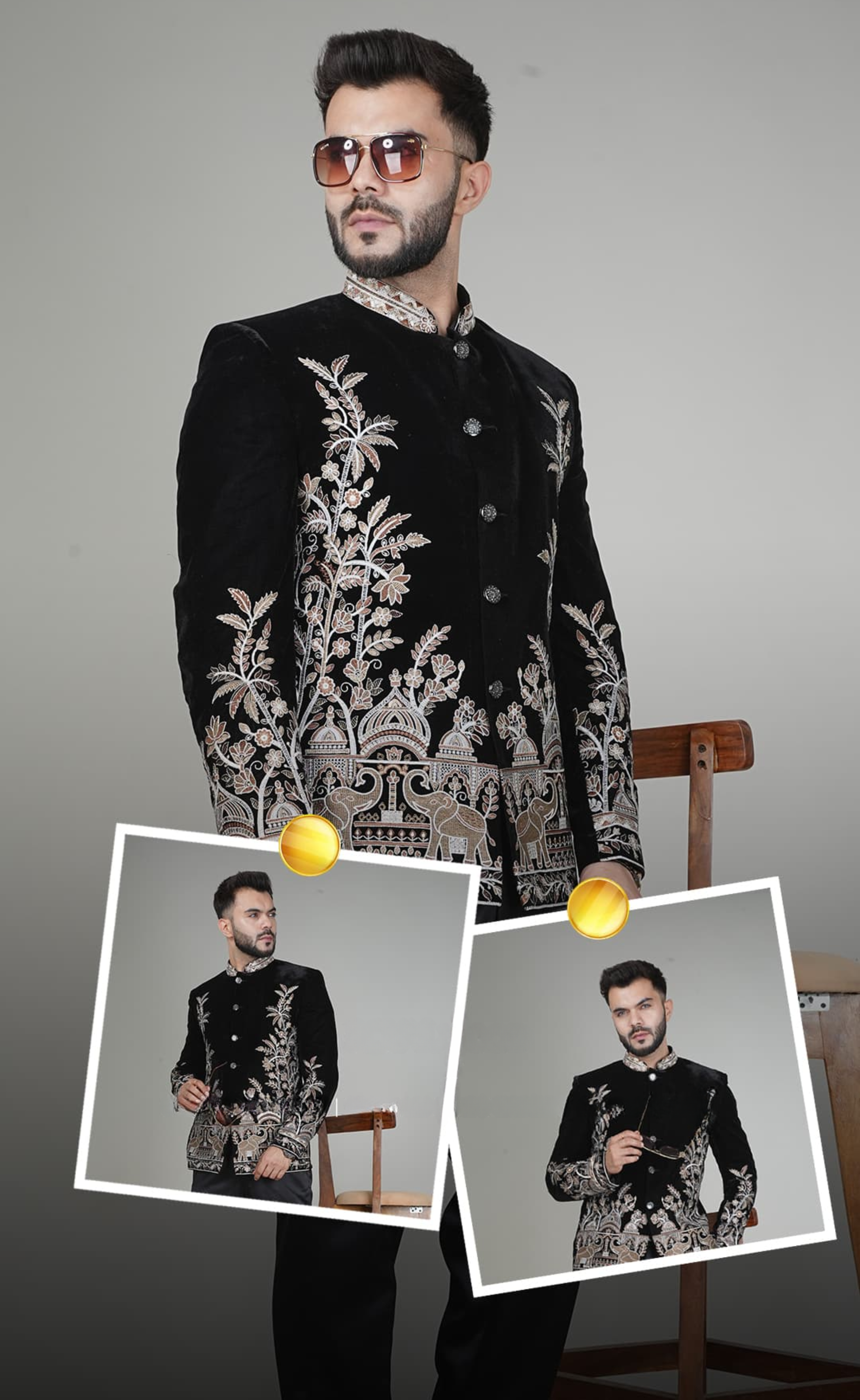 Black Velvet Embroidered Jungle Bandhgala | Resham Thread Work– PAAIE