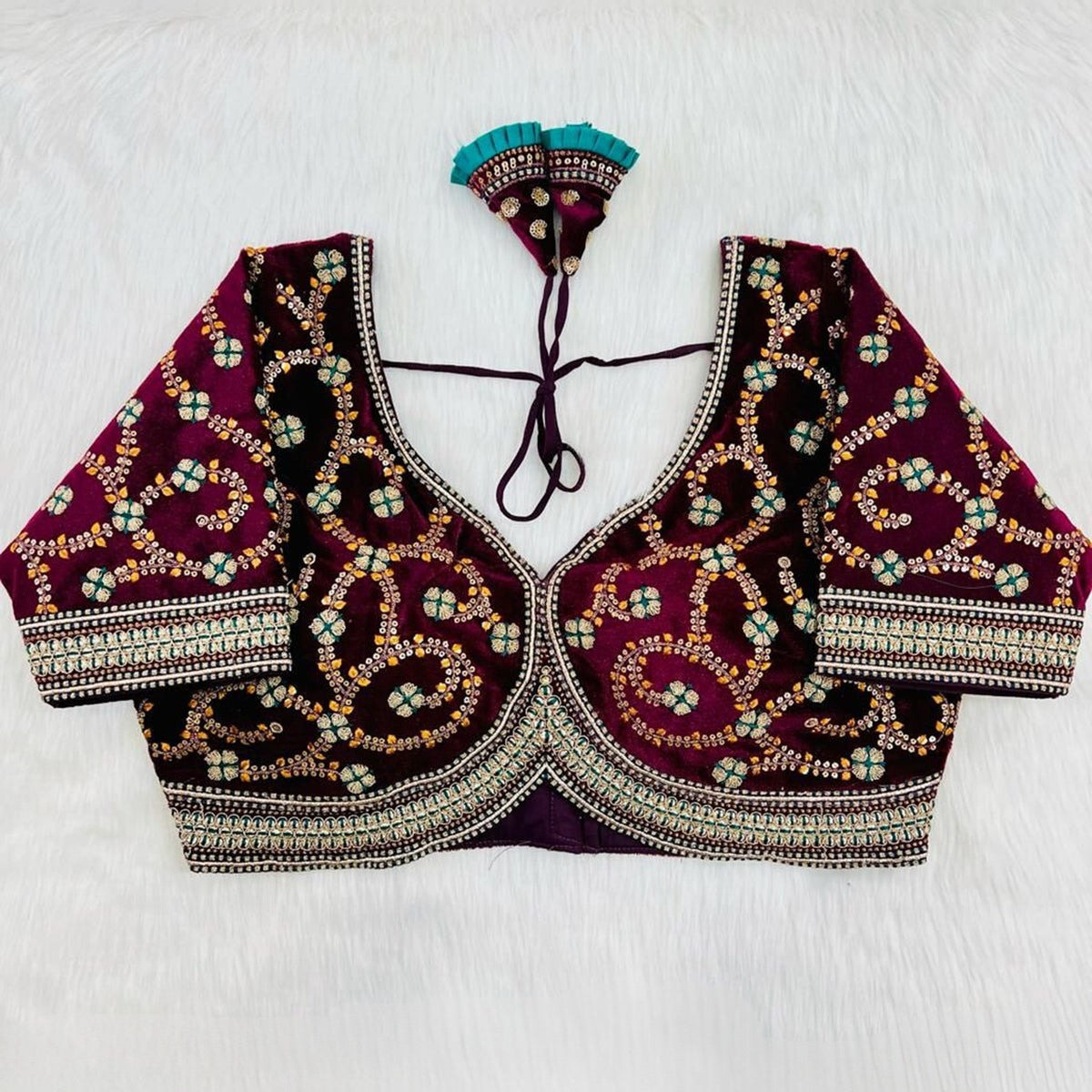Purple Color Women's Velvet Heavy Codding Embroidery with Sequins Work ...