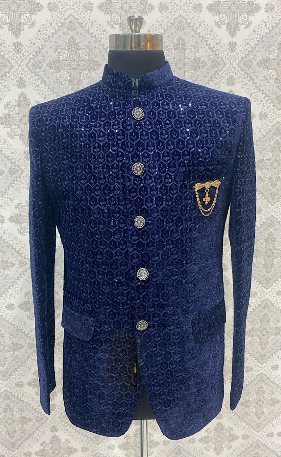 Men's Wedding Navy Blue Jodhpuri Style Embroidered Bandhgala Suit– PAAIE
