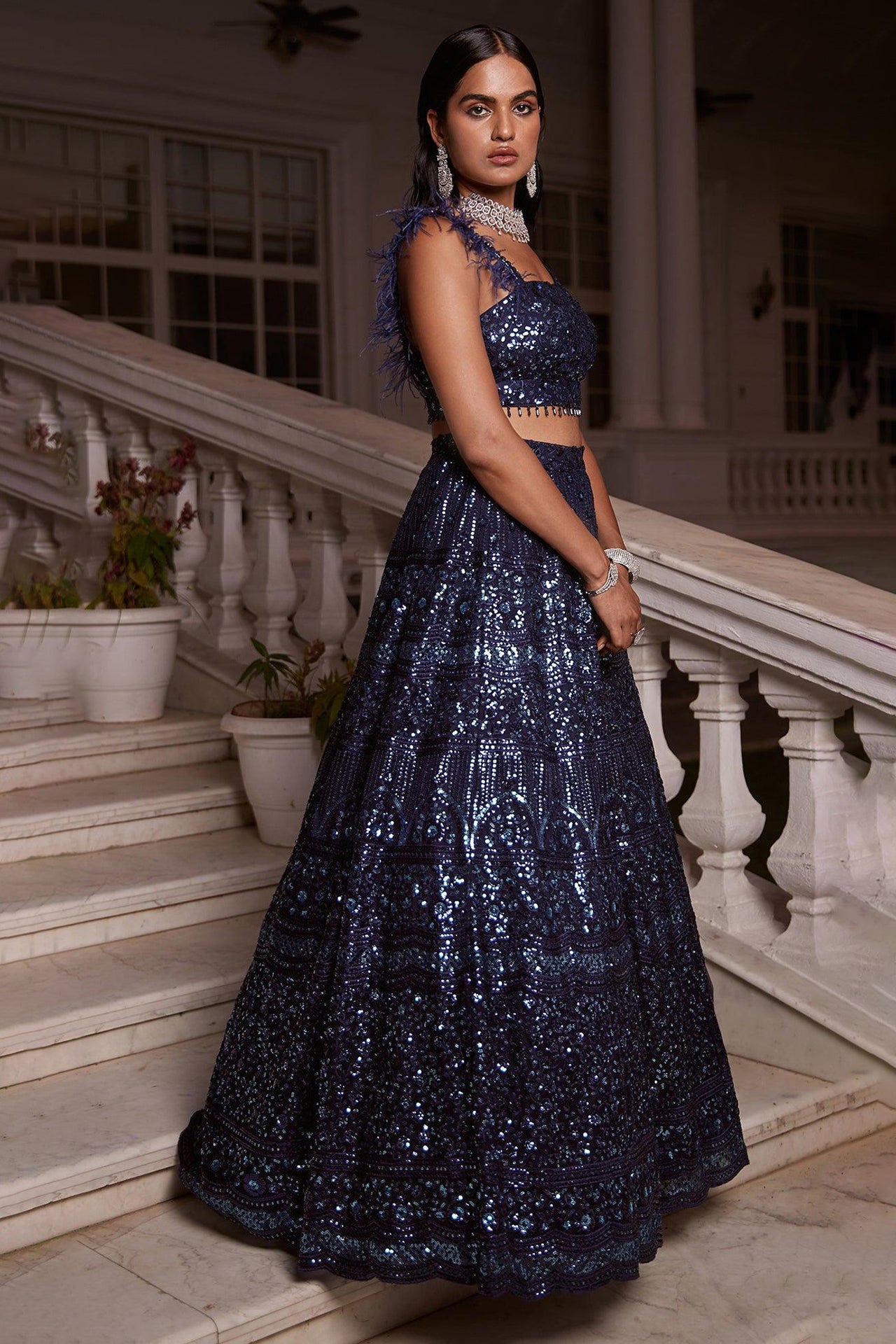 Blue Lehenga Set With Attached Dupatta For Party Wear (D356)– PAAIE