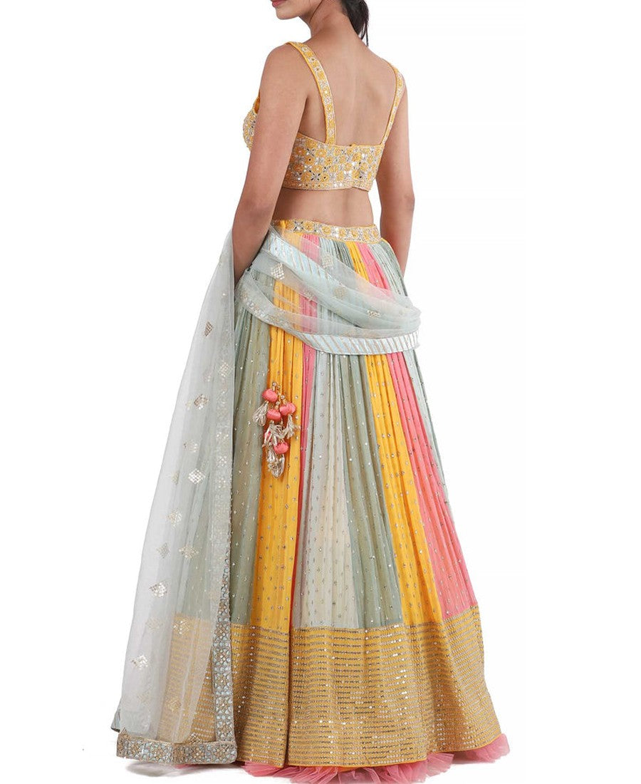 Party Wear: Multi-Color Sequin Embroidered Georgette Lehenga Set– PAAIE