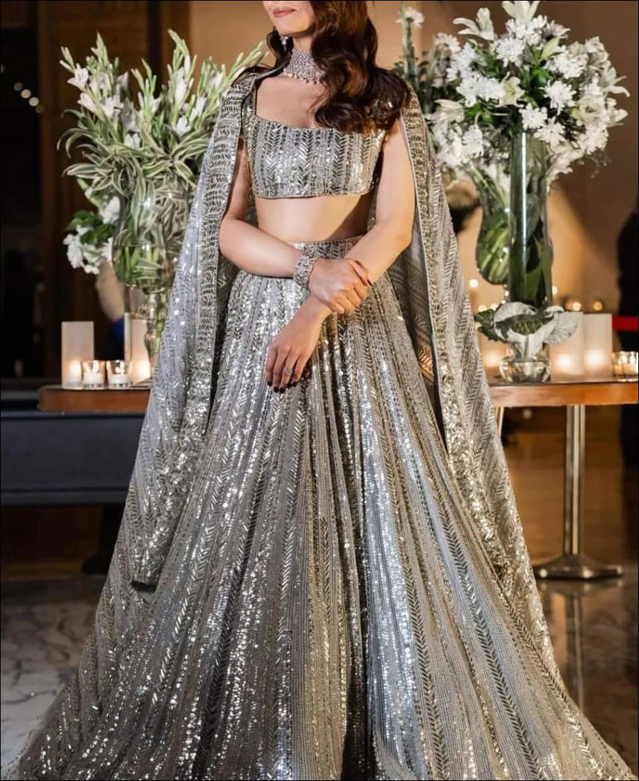 Radiate elegance and charm Grey Georgette Lehenga Choli |Paaie– PAAIE