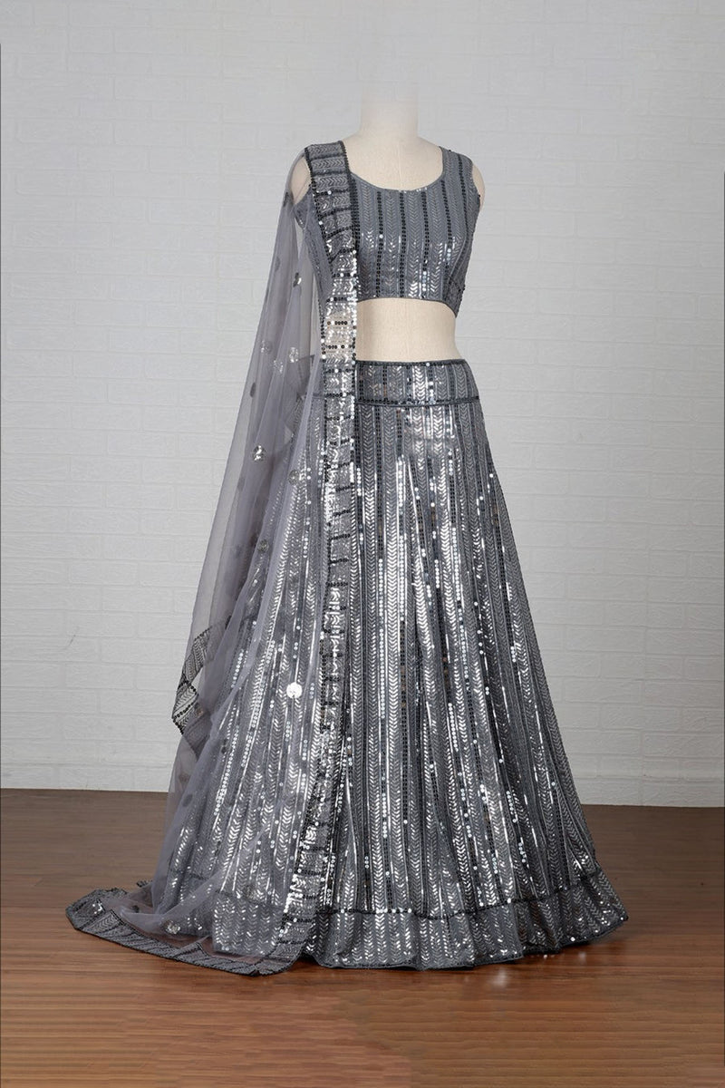 Radiate elegance and charm Grey Georgette Lehenga Choli |Paaie– PAAIE