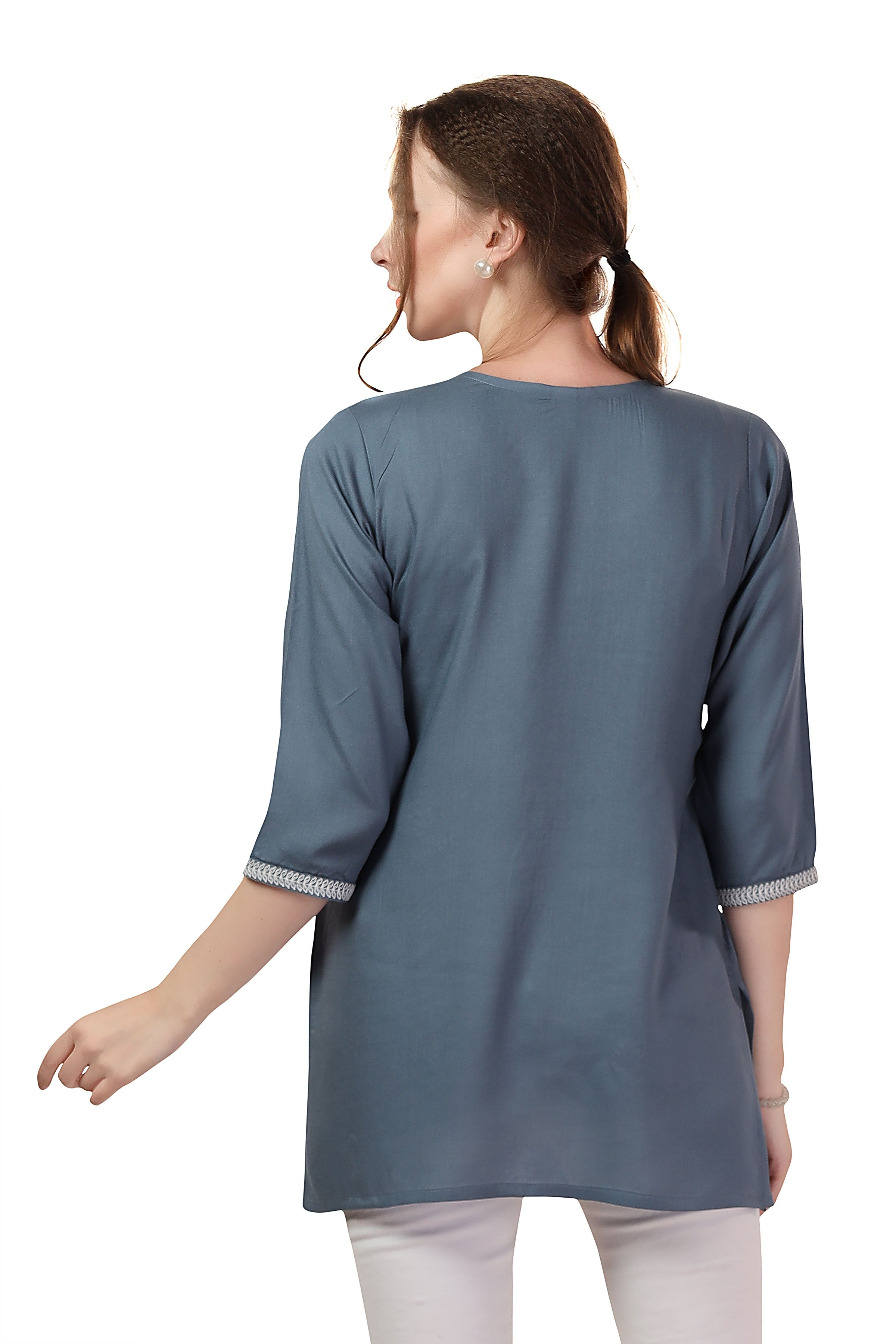 Elegant Women's Ash Gray Chikankari Rayon Kurti Tunic– PAAIE