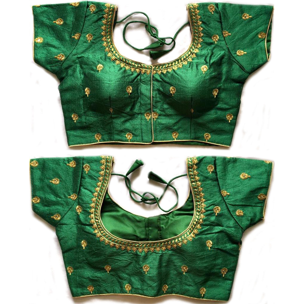 Emerald Green Color Designer Silk Embroidered Blouse For Wedding & Par ...