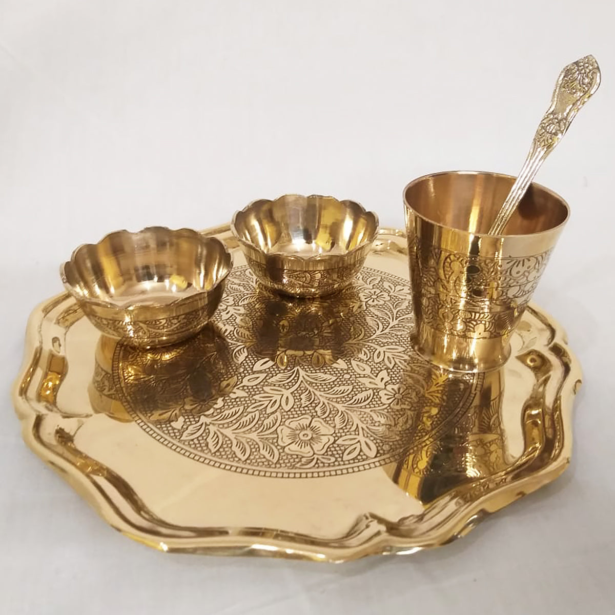 Brass Pooja Bhog Thali Set for Mandir, Brass Thali Set for Home & Temp ...