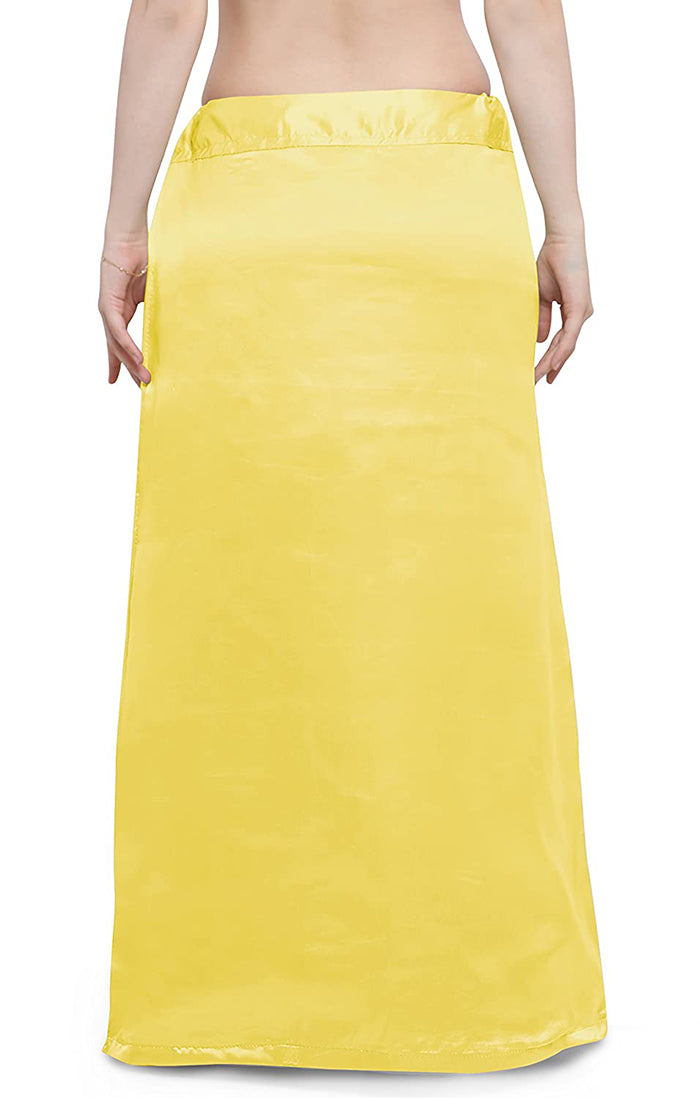 Readymade Yellow Satin Petticoat in Free Size for Sarees– PAAIE