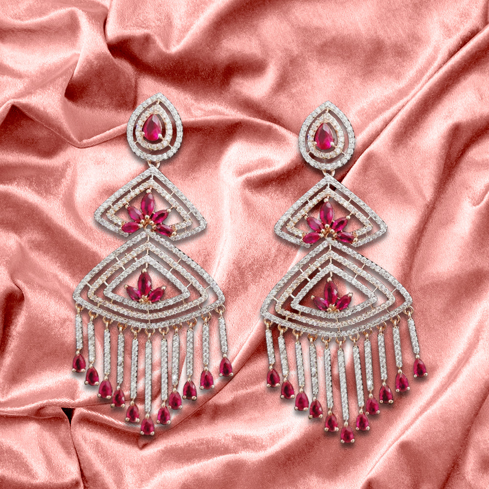 Triangular Semi Precious Ruby American Diamond Earrings (E368)– PAAIE