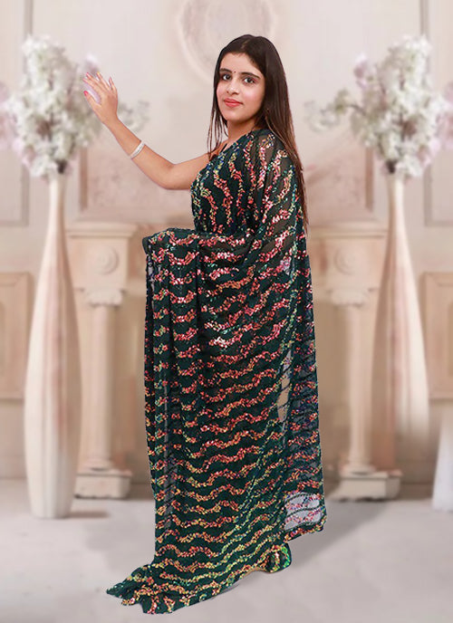 Designer Green Color Sequins Net Saree For Party Wear (D618)– PAAIE