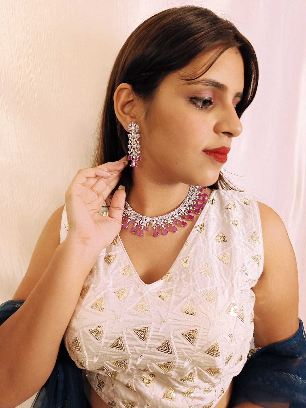 American Diamond Necklace Set Design 2 Paaie