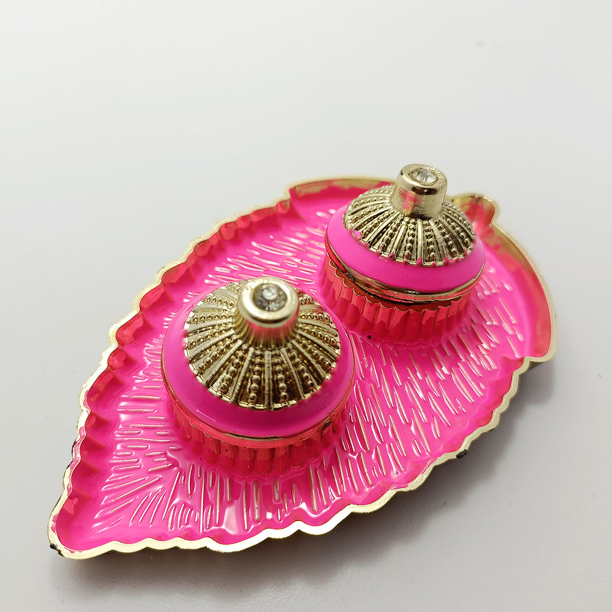 Leaf Shaped Thali With Haldi Kumkum Akshat Containers Gift Festive Gif ...