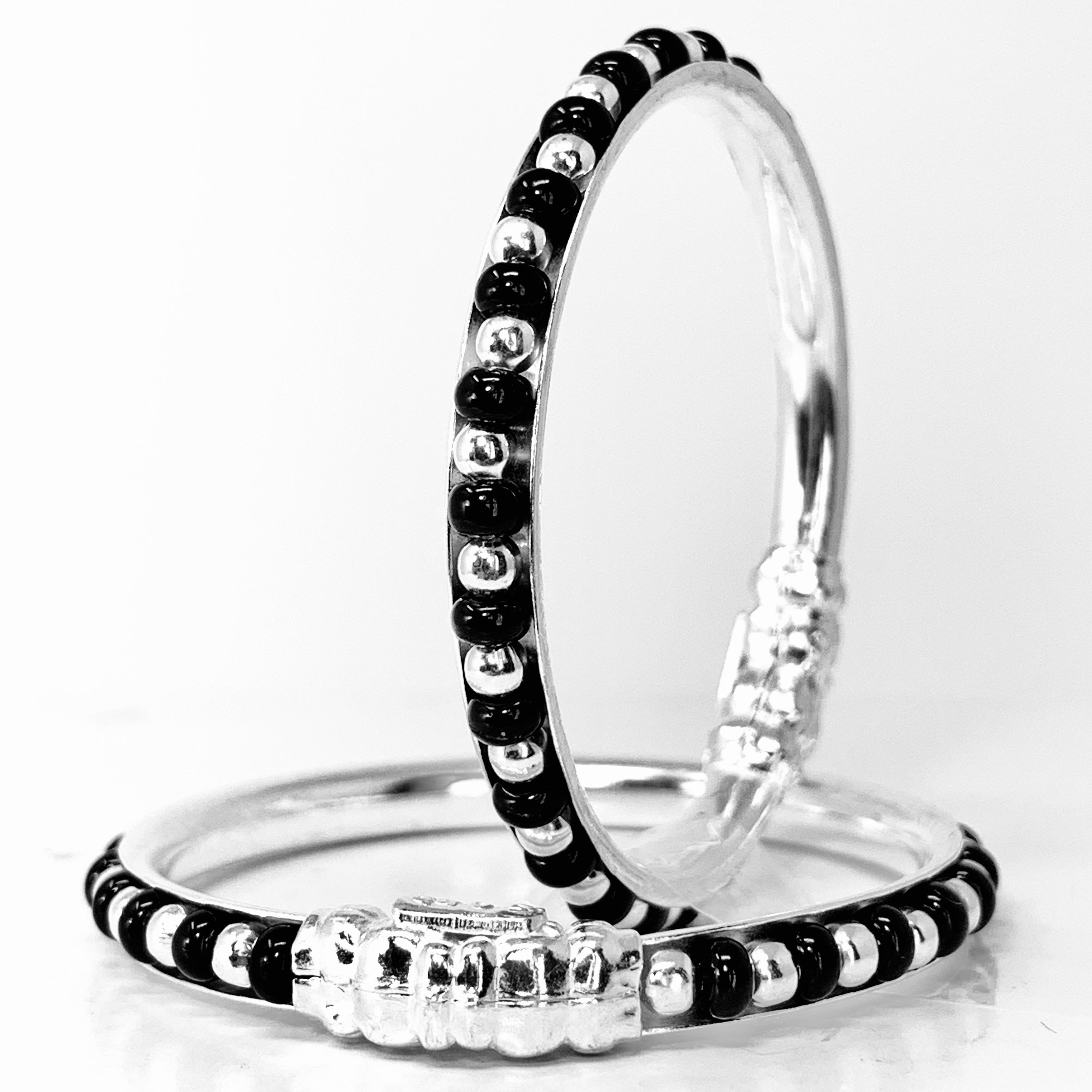 925 Silver Unisex Black beaded Baby Bangle Set - Heavy Design (Design ...