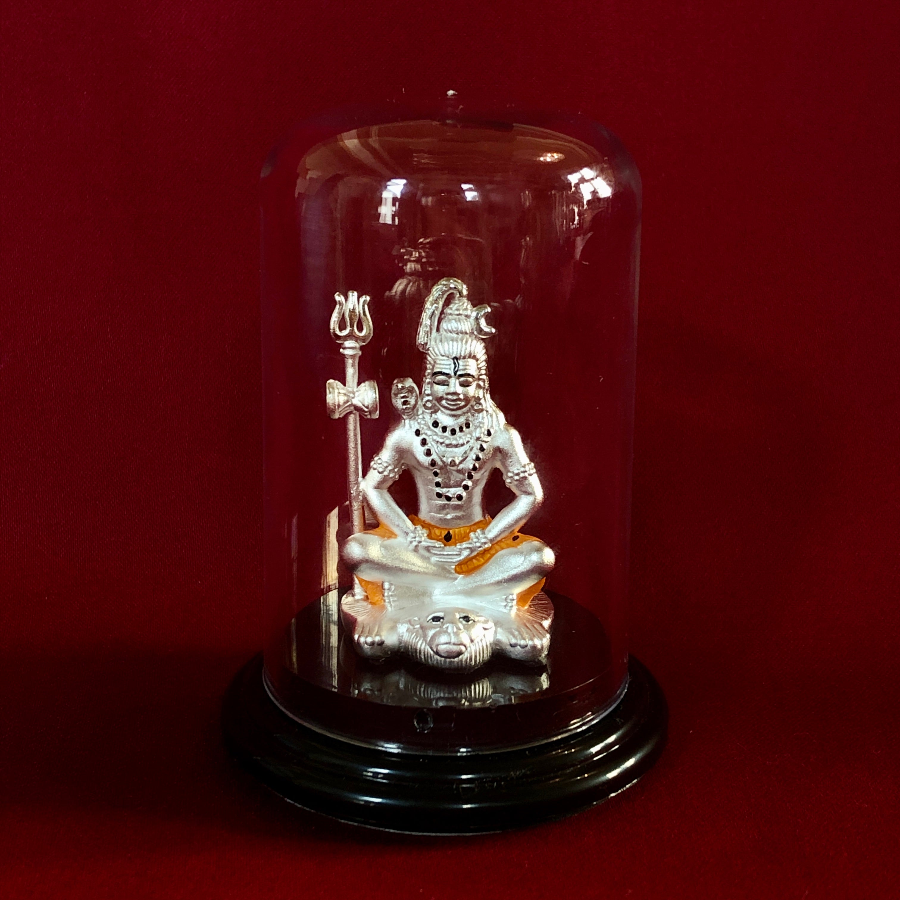 999 Pure Silver Shiva Idol with Orange Clothing in Circular Base– PAAIE