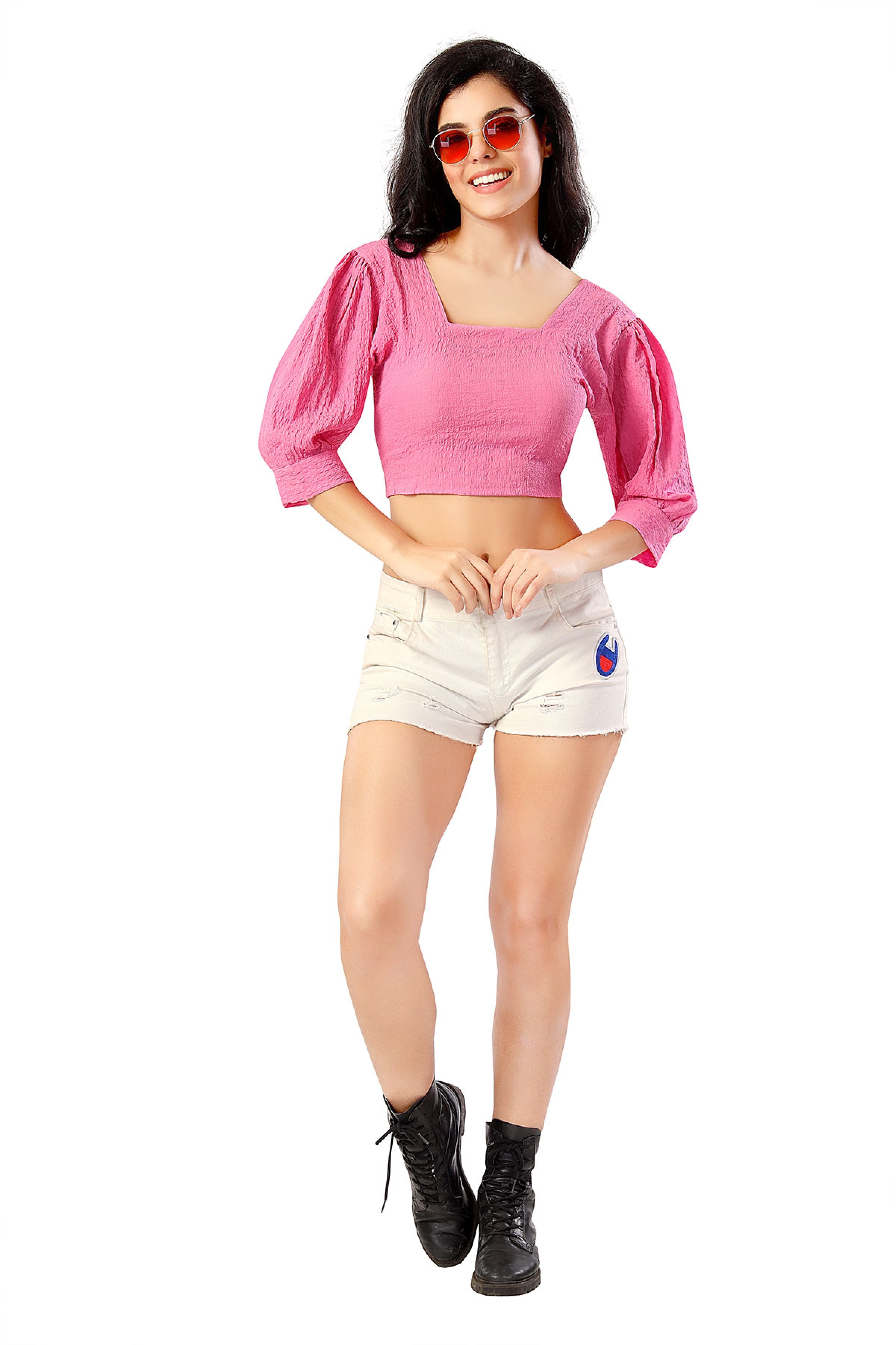 Pinky Pink Bow Back Puff Sleeve Top For Girls and Women (D810)– PAAIE