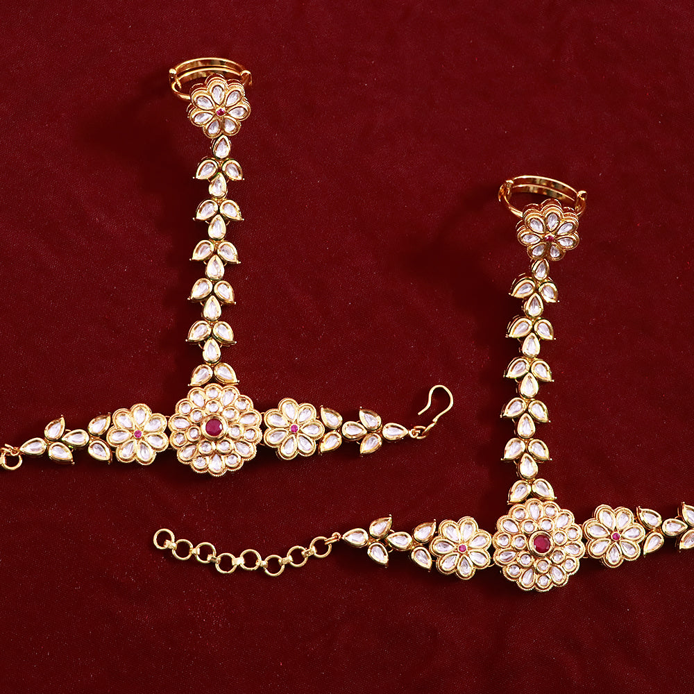 Designer Gold Plated Royal Kundan & Ruby Openable Haath Phool (Design ...