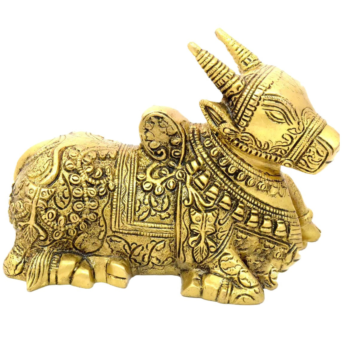 Brass Sitting Nandi Cow Statue, Brass Cow Figurine, Sacred Bull Of Shi ...