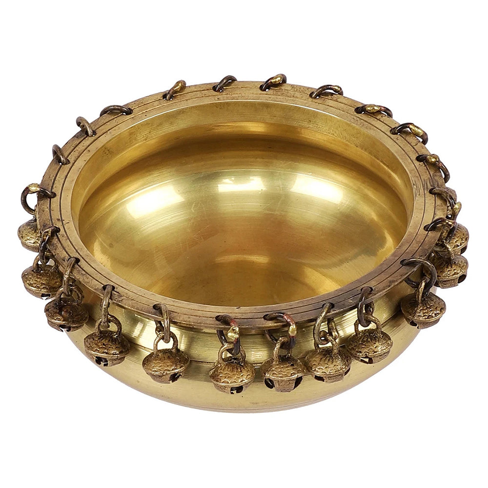 Brass Urli Traditional Bowl with Bells, Centre Table Decor, Brass Deco ...