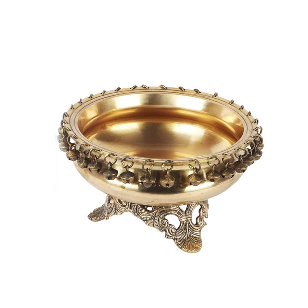 Brass 8 Inches Urli Bowl on Ethnic Carved Legs, Brass Statue for Corne ...